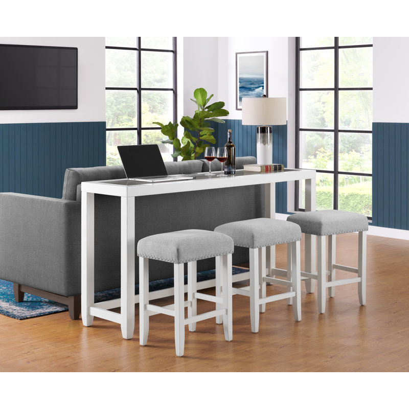 Wade Logan® Arystan Glass Top Counter Height Bar Console Table with 3 Stools Set & Reviews | Wayfair